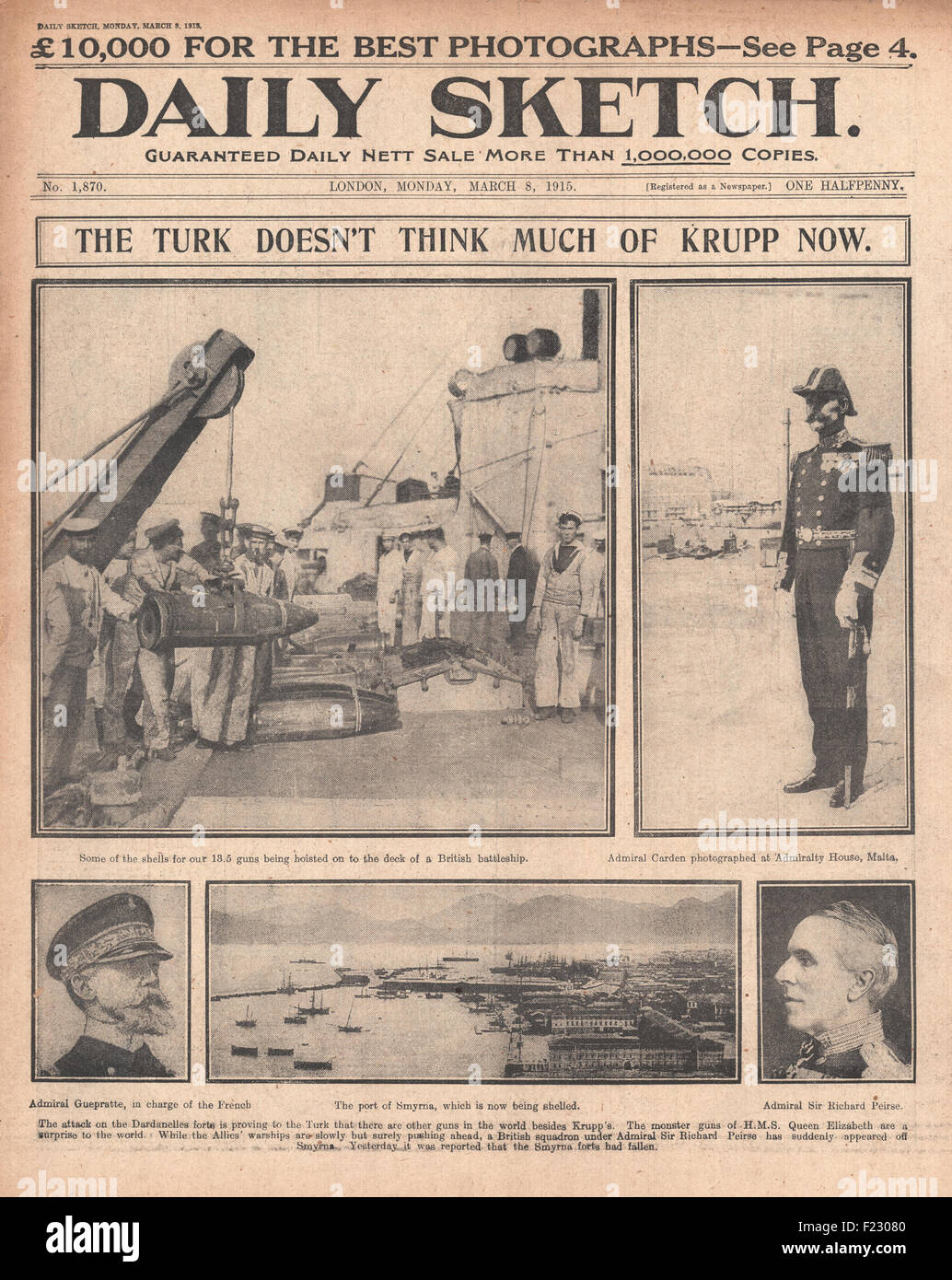 1915 Daily Sketch Royal Navy shells Forts in Dardanelles Stock Photo ...