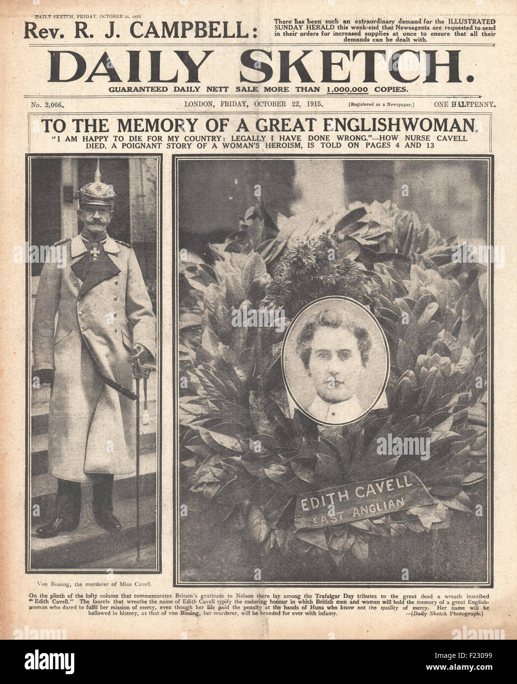 1915 Daily Sketch Execution of Nurse Edith Cavell Stock Photo - Alamy