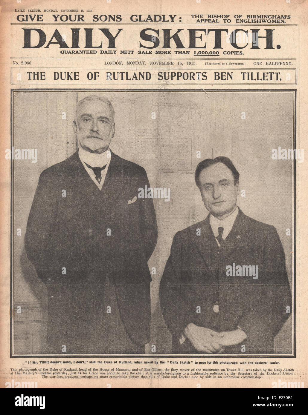 1915 Daily Sketch Duke of Rutland and Ben Tillett Stock Photo - Alamy