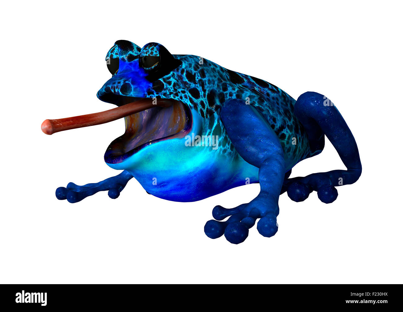 3D digital render of a cartoon blue frog isolated on white background ...