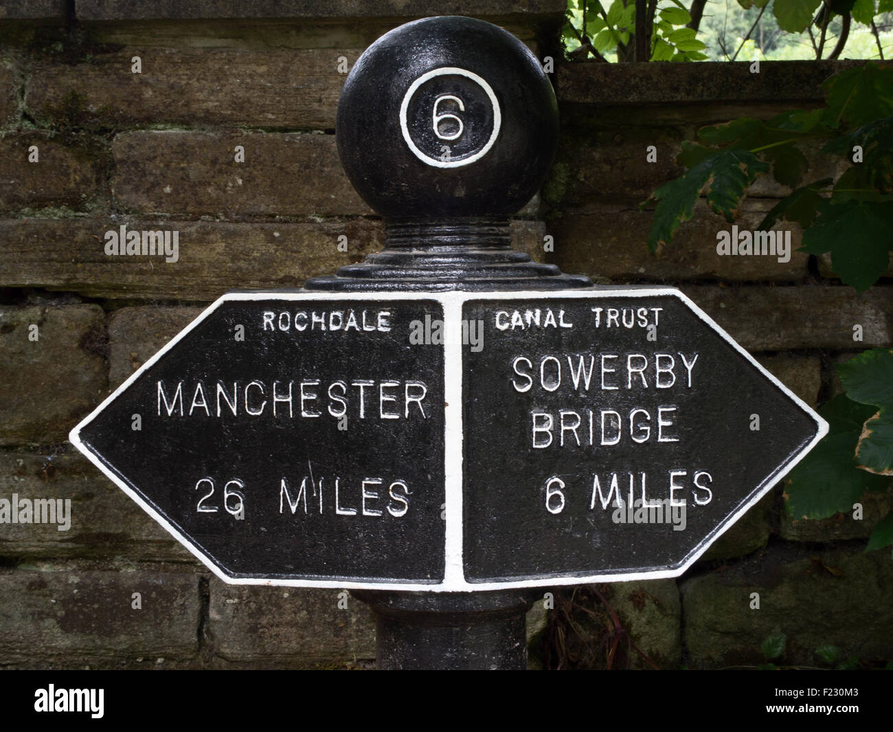 Manchester and Sowerby Bridge Signpost on the Rochdale Canal near ...