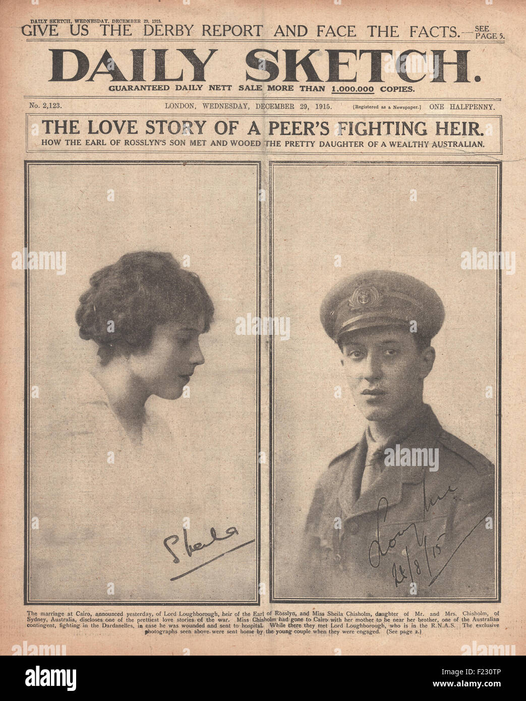 1915 Daily Sketch Marriage of Lord Loughborough and Sheila Chisholm ...