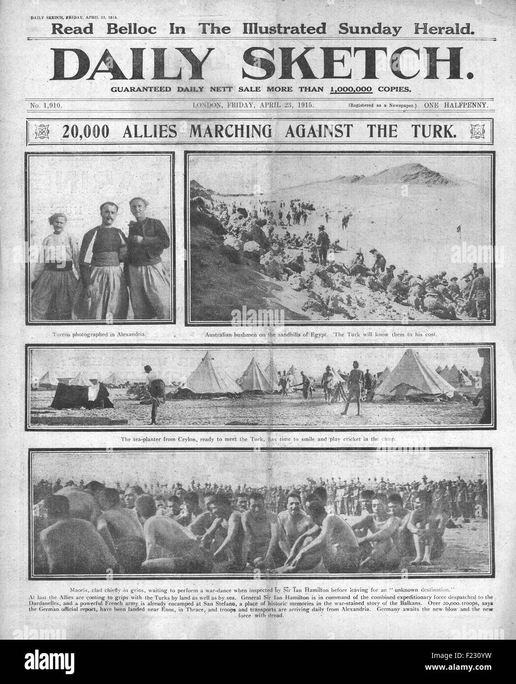 1915 Daily Sketch Gallipoli Campaign Begins Stock Photo - Alamy