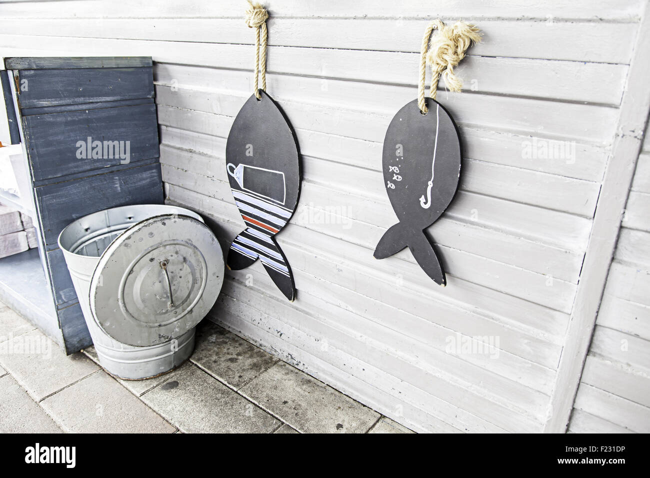 Silhouette of wooden fish, fish-shaped detail, sea Stock Photo - Alamy