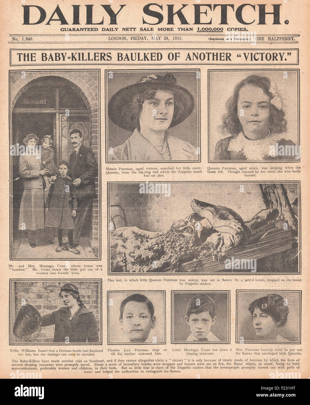 1915 Daily Sketch Zeppelin LZ.38 raid on Southend Stock Photo - Alamy