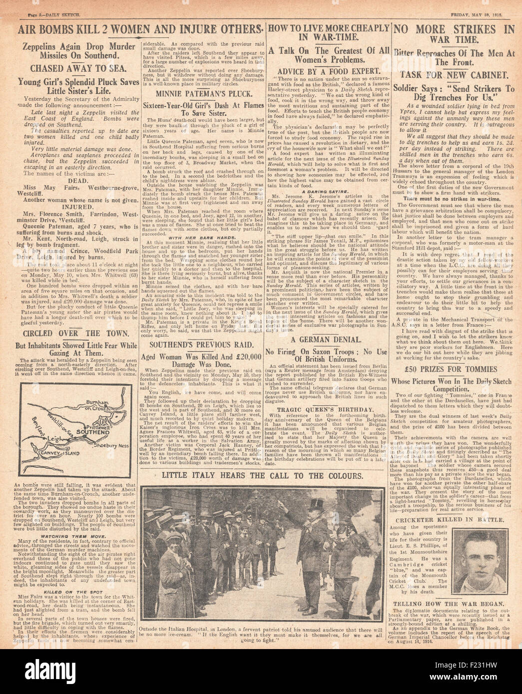 1915 Daily Sketch Zeppelin LZ.38 raid on Southend Stock Photo - Alamy