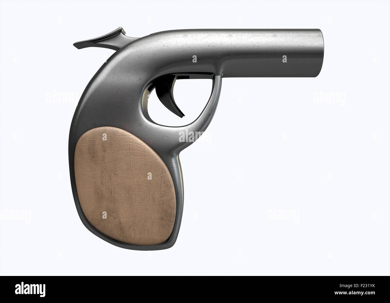 A concept of a stylized single shooter handgun made of metal with a ...