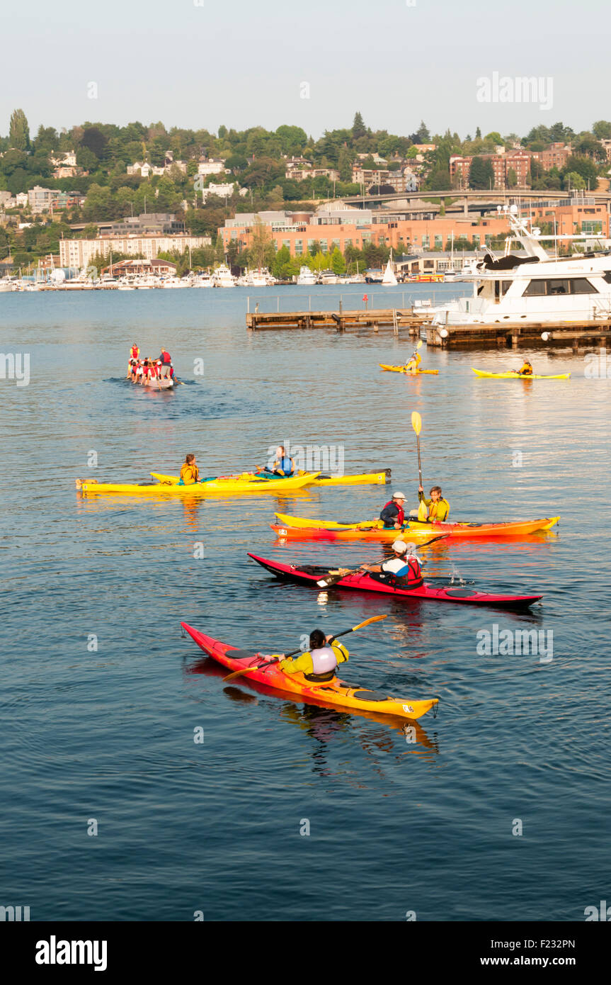 Canoe lesson on Lake Union, Seattle Stock Photo - Alamy