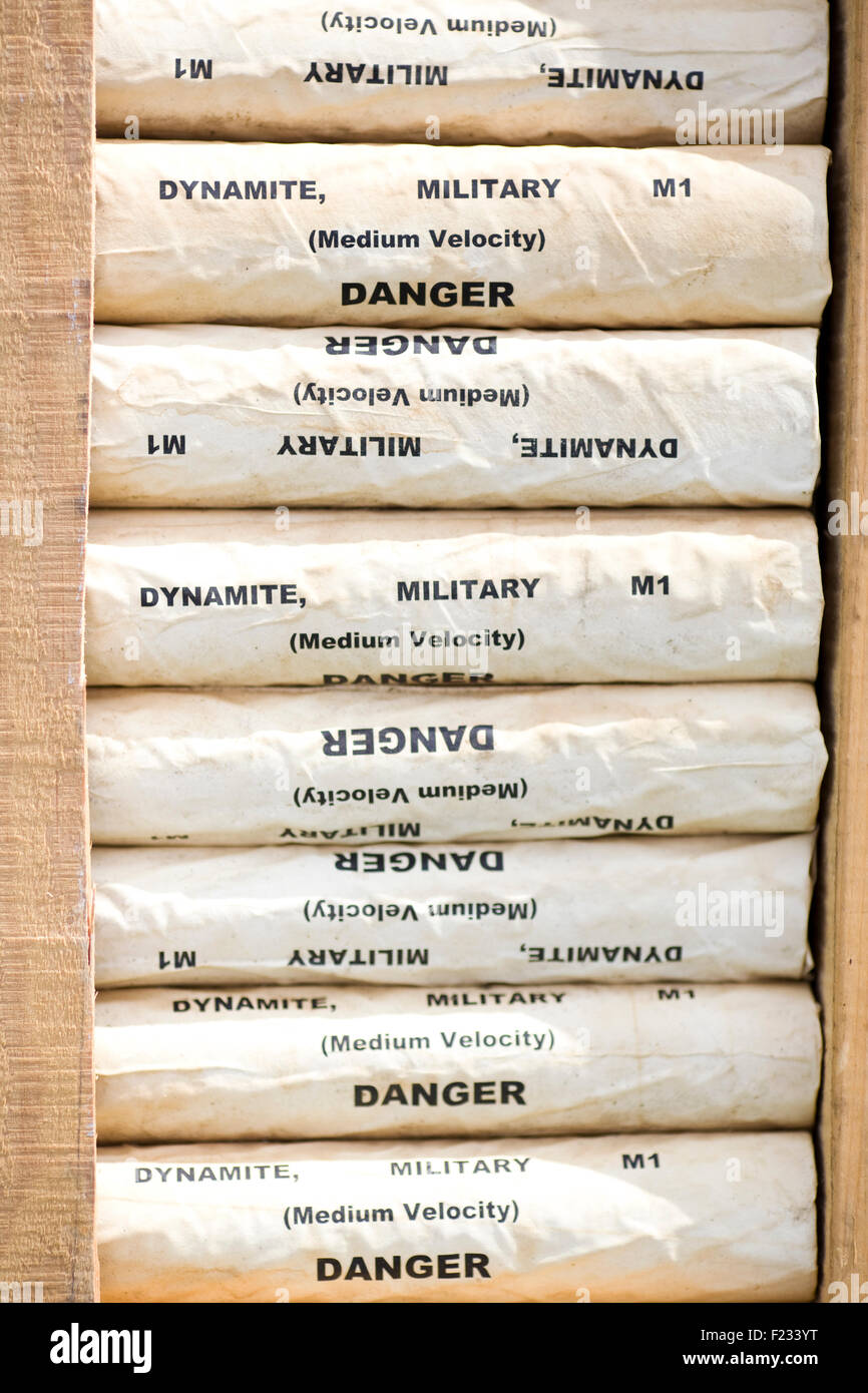 M1 Medium Velocity Dynamite Sticks in a wooden create Stock Photo - Alamy