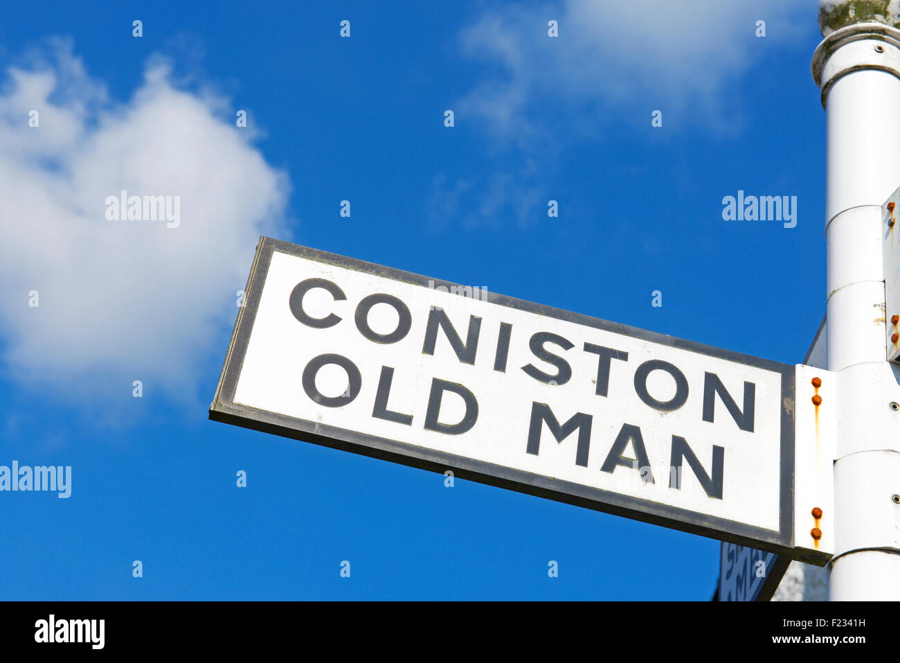 Sign for Coniston Old Man, a mountain in the Lake District National ...