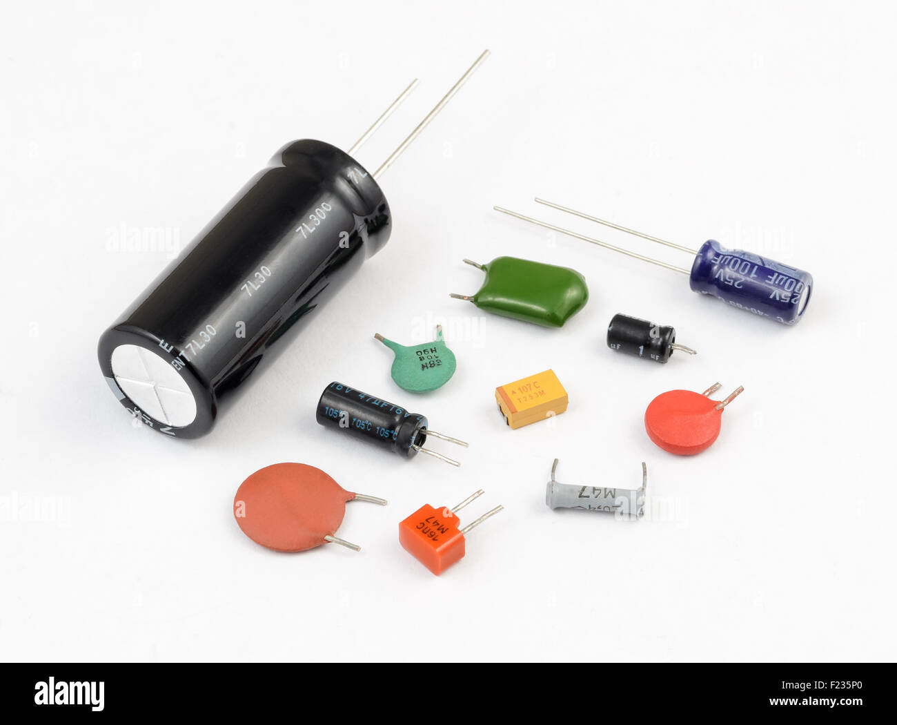 Various kinds of capacitors on white background Stock Photo - Alamy
