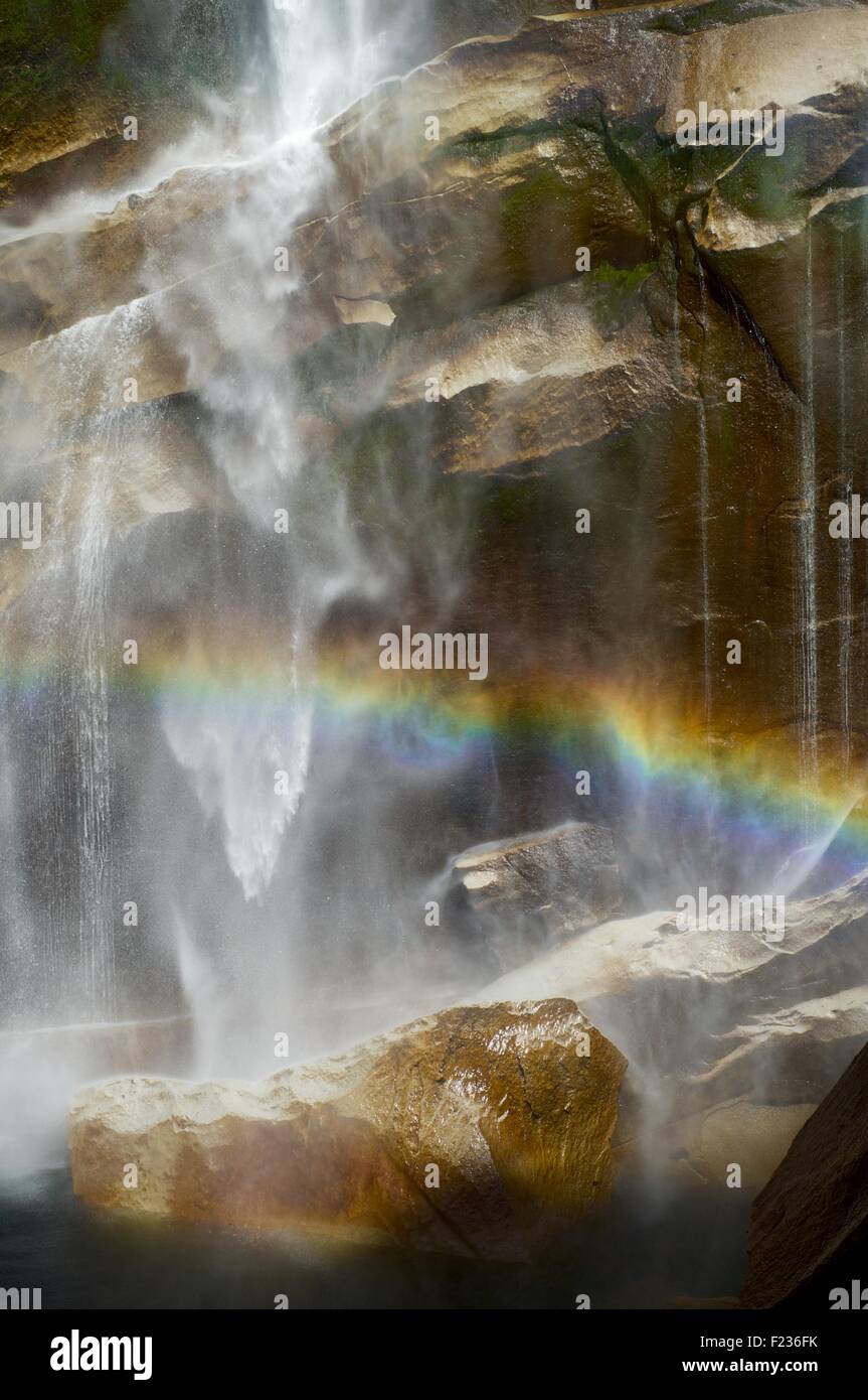 Waterfall known as Vernal Fall falling on a smooth wall of granite in ...