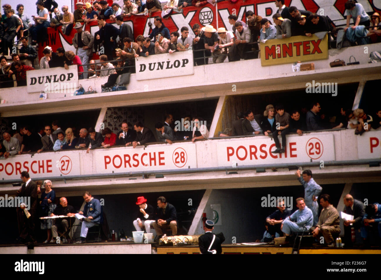 Porsche Pits with spectators looking on at Le Mans 22 June 1964 Stock ...