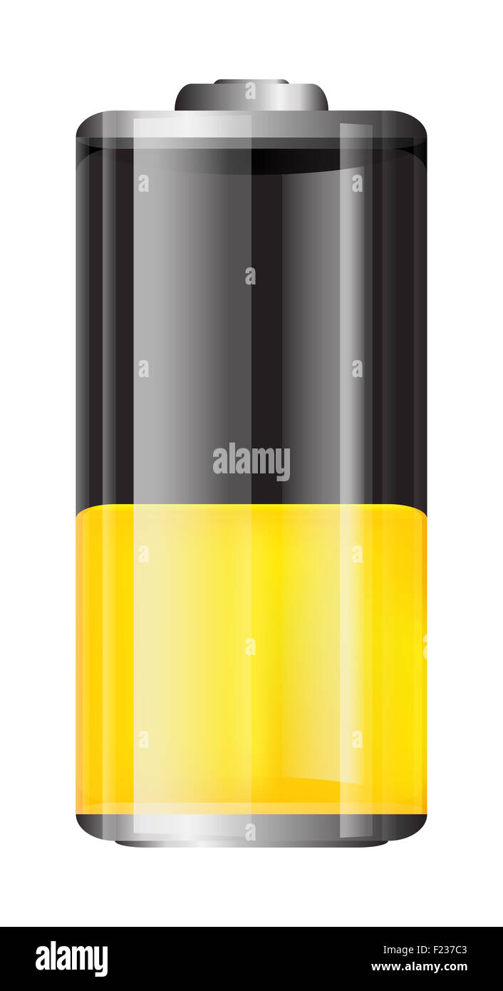 Vector transparent battery illustration. Half charged yellow battery ...