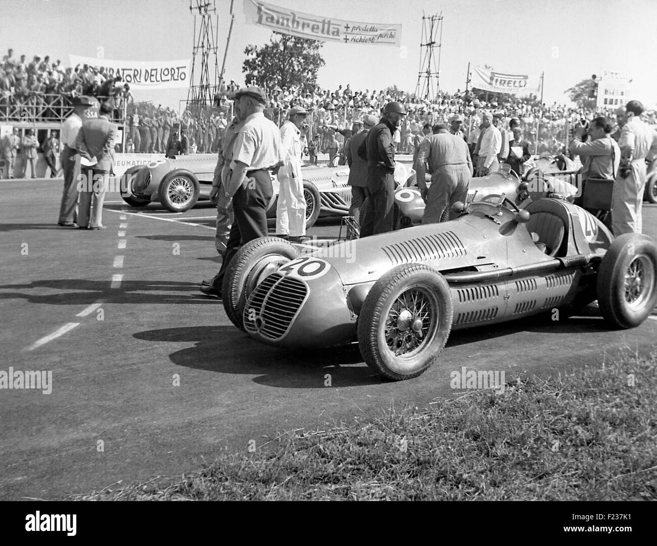 Maserati and a Talbot Lago on the grid at the Italian GP at Monza 1949 ...