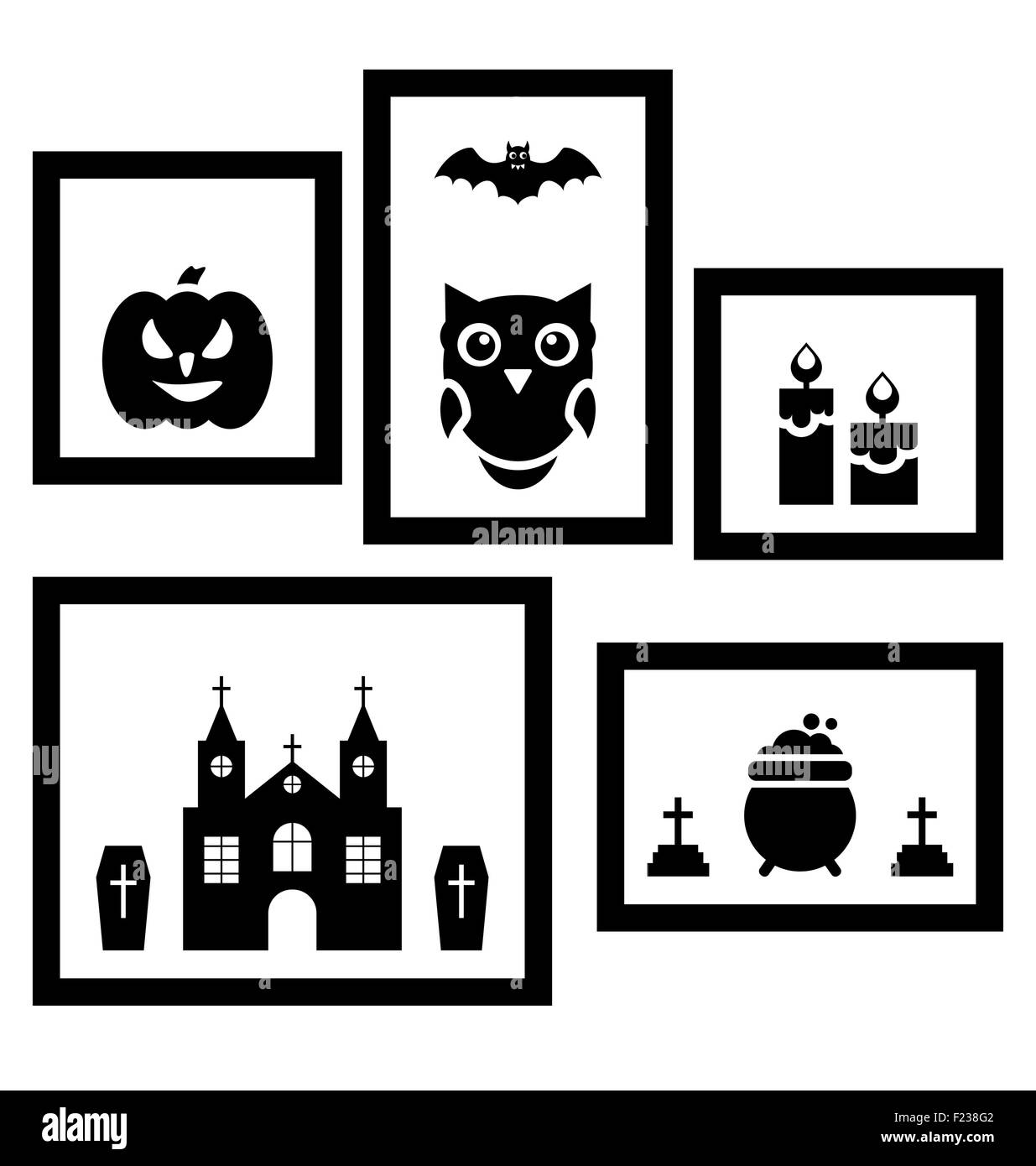 Spooky night symbols Black and White Stock Photos & Images - Alamy