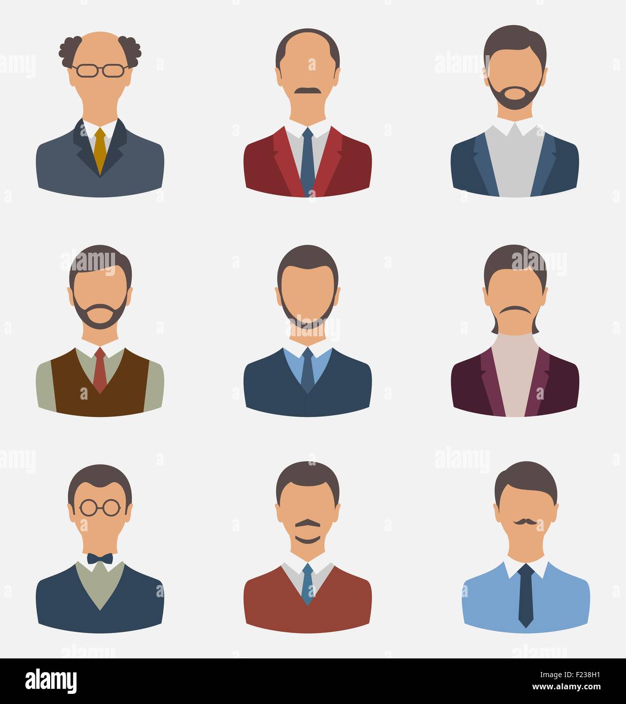 Set business people, front portrait of males isolated on white b Stock ...