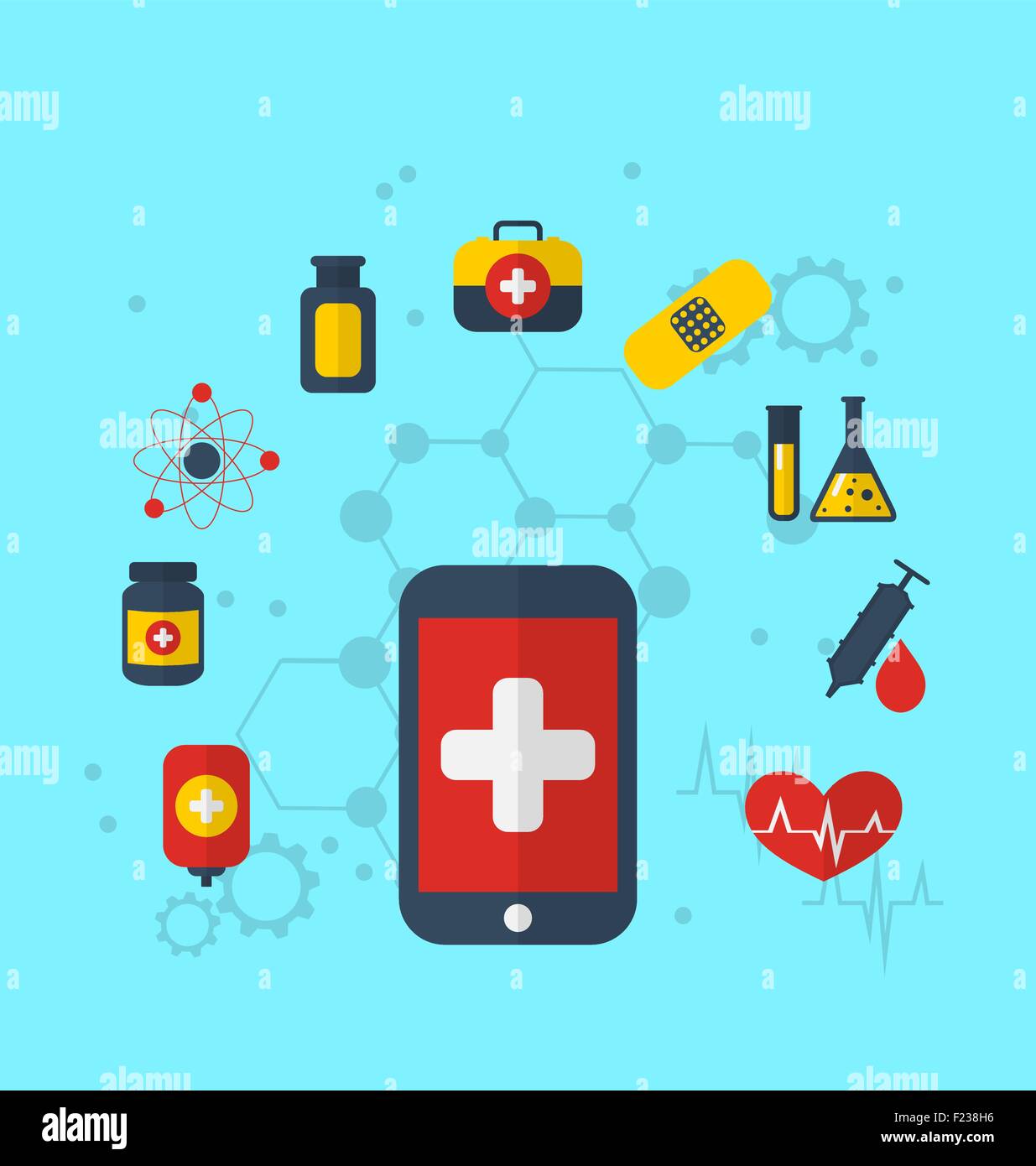 Smart phone with medical icons for web design, modern flat style Stock ...