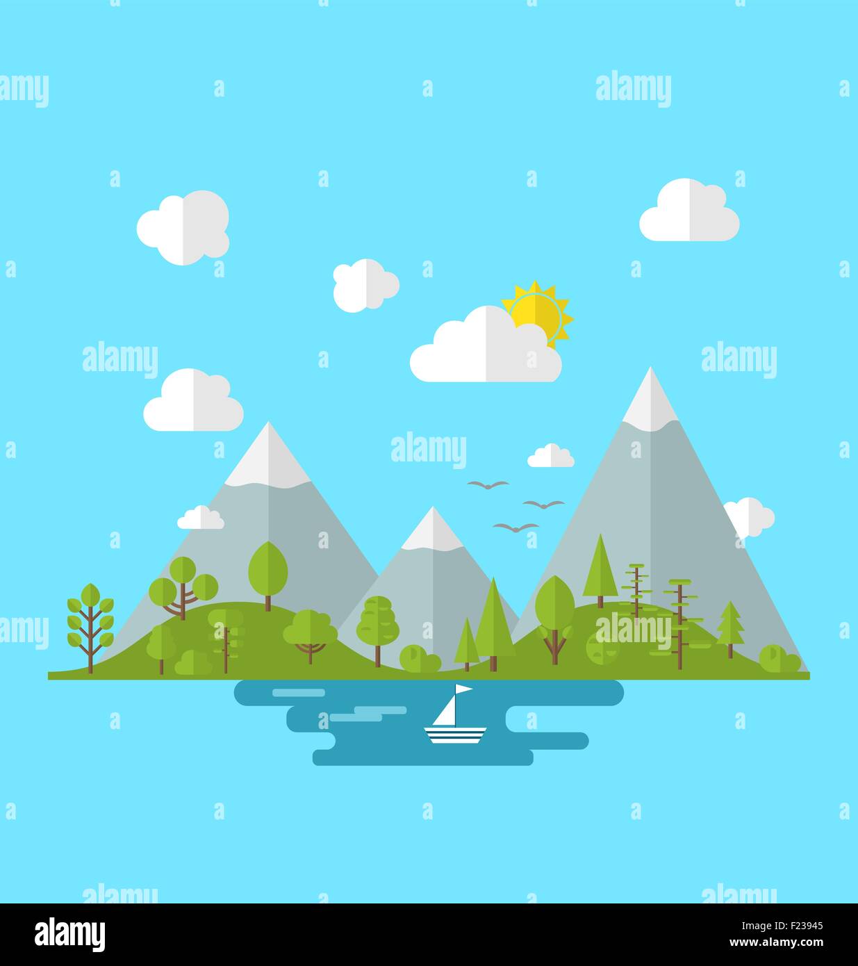 Landscape woods valley hill forest land, nature background in fl Stock ...