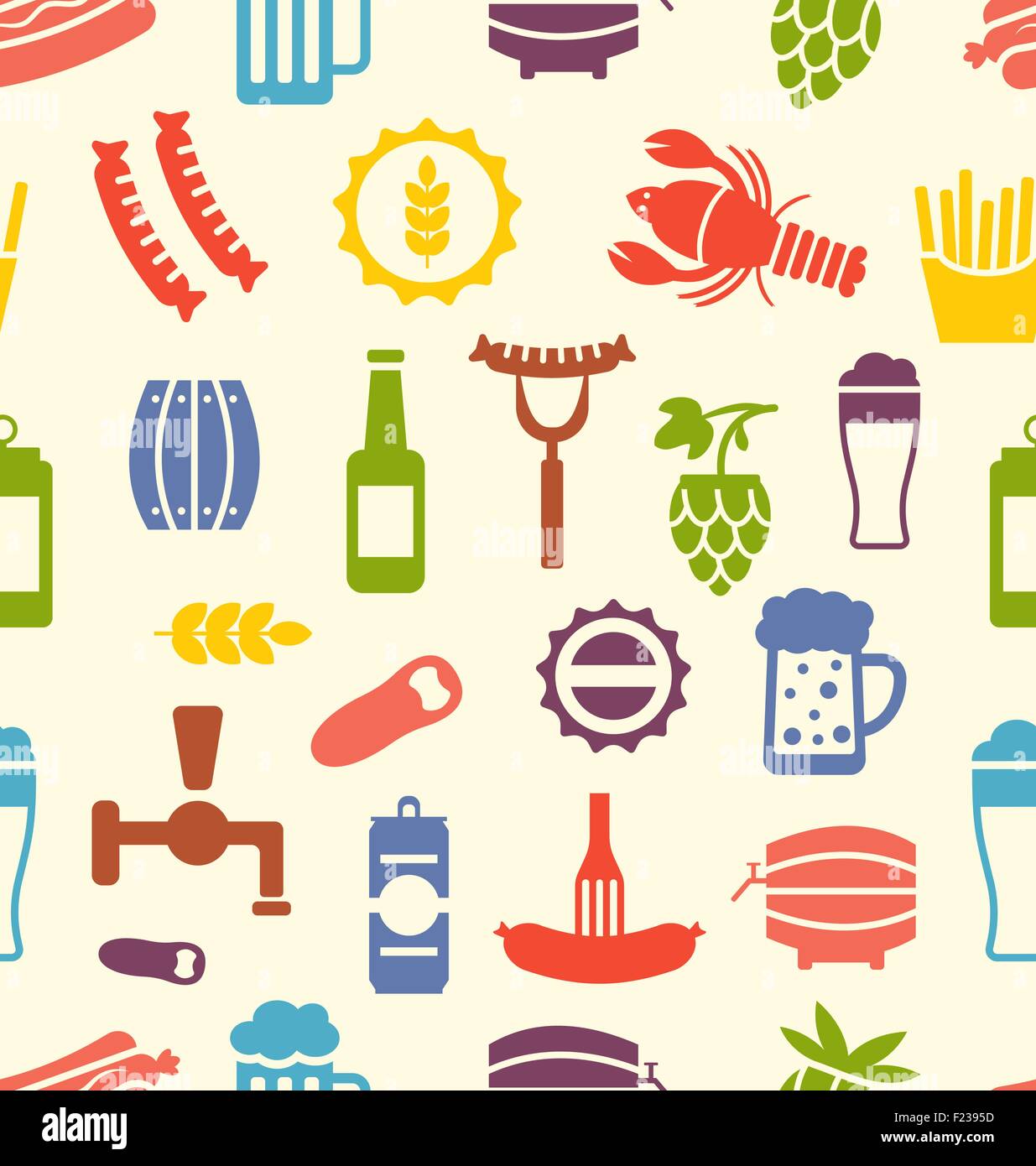 Seamless Texture with Icons of Beers and Snacks Stock Vector Image ...