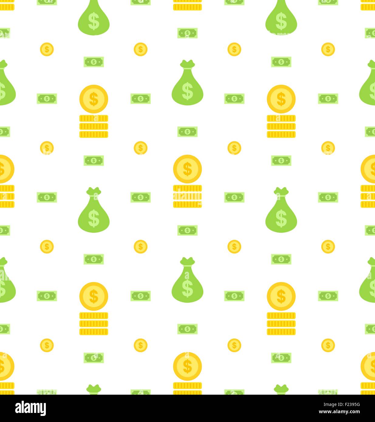 Seamless Pattern with Money Bag, Bank Notes, Coins, Flat Finance Icons ...