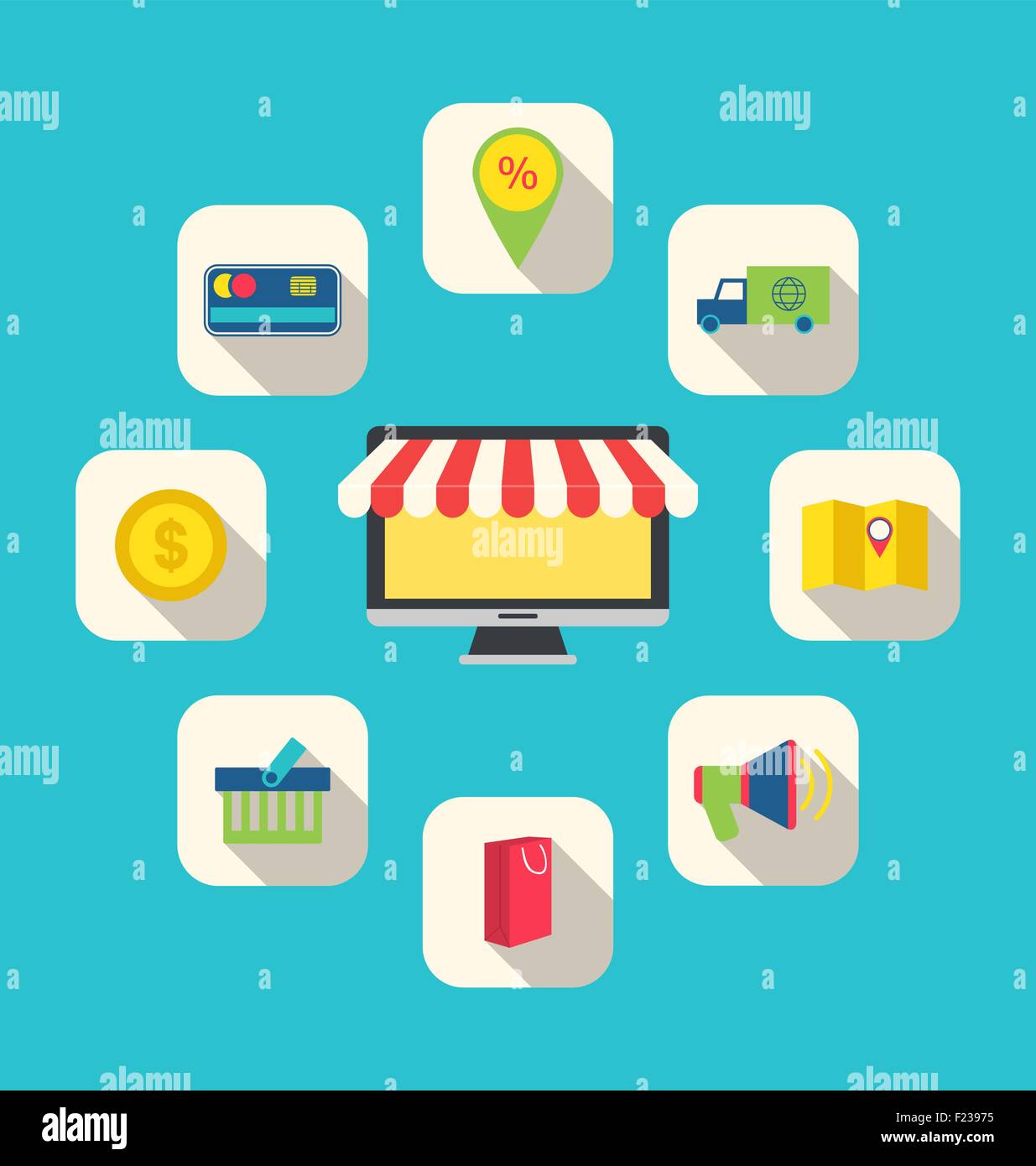 Flat Icons of E-commerce Shopping Symbols Stock Vector Image & Art - Alamy