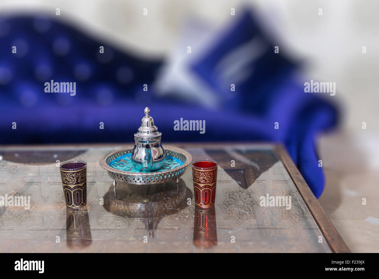 Tea service in a Moroccan style lounge Stock Photo - Alamy