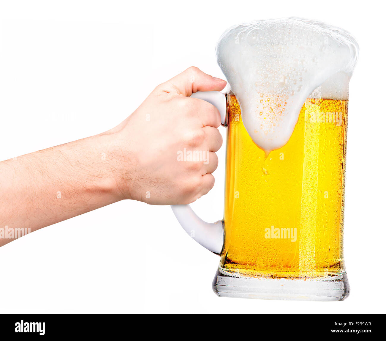 beer with man hand making toast isolated on a white background Stock ...