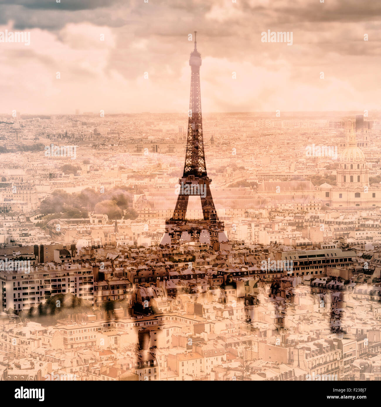 multiple exposure of different pictures of Paris, France, and the ...