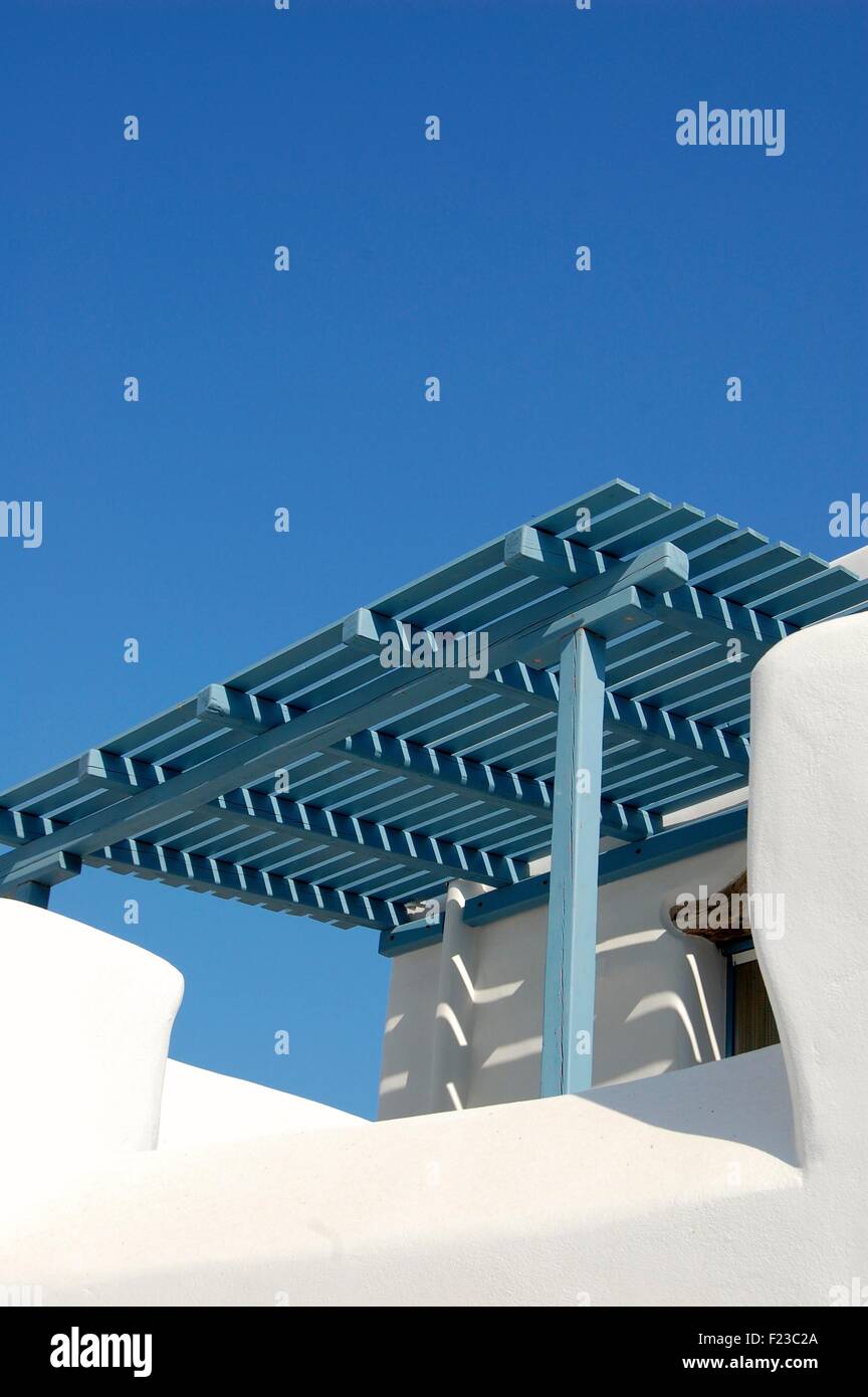 Blue canopy over a house in Langada Amorgos Greece on a clear sunny day ...