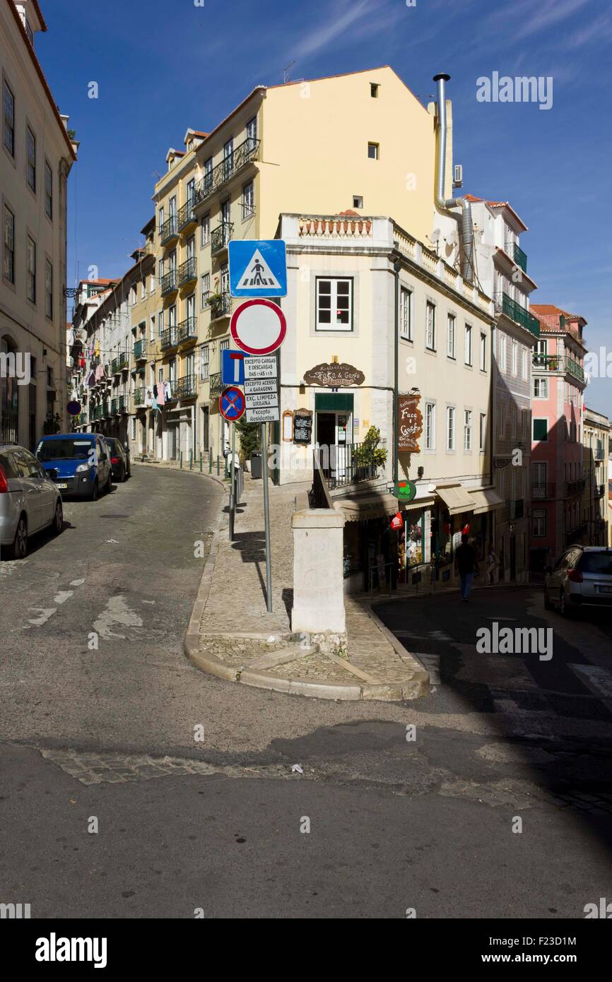 LISBON, PORTUGAL - OCTOBER 25 2014: traditional slope street in Bairro ...