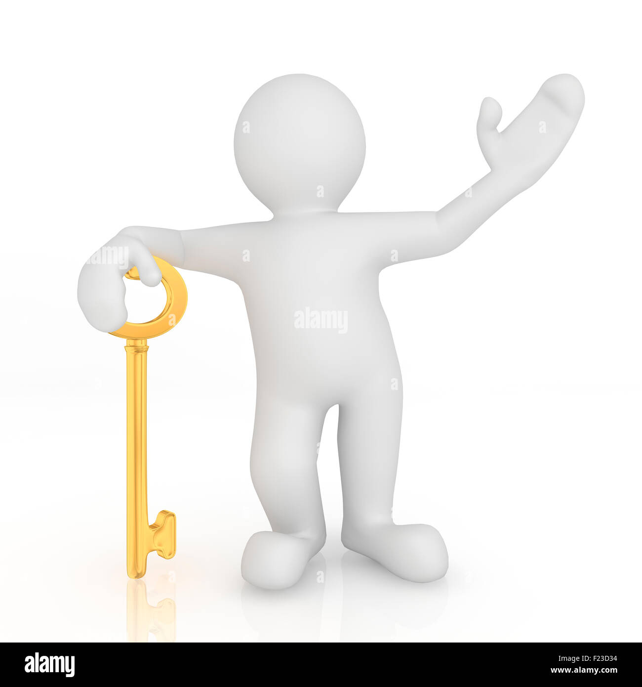 White man holding golden key with clipping path, business concept Stock ...