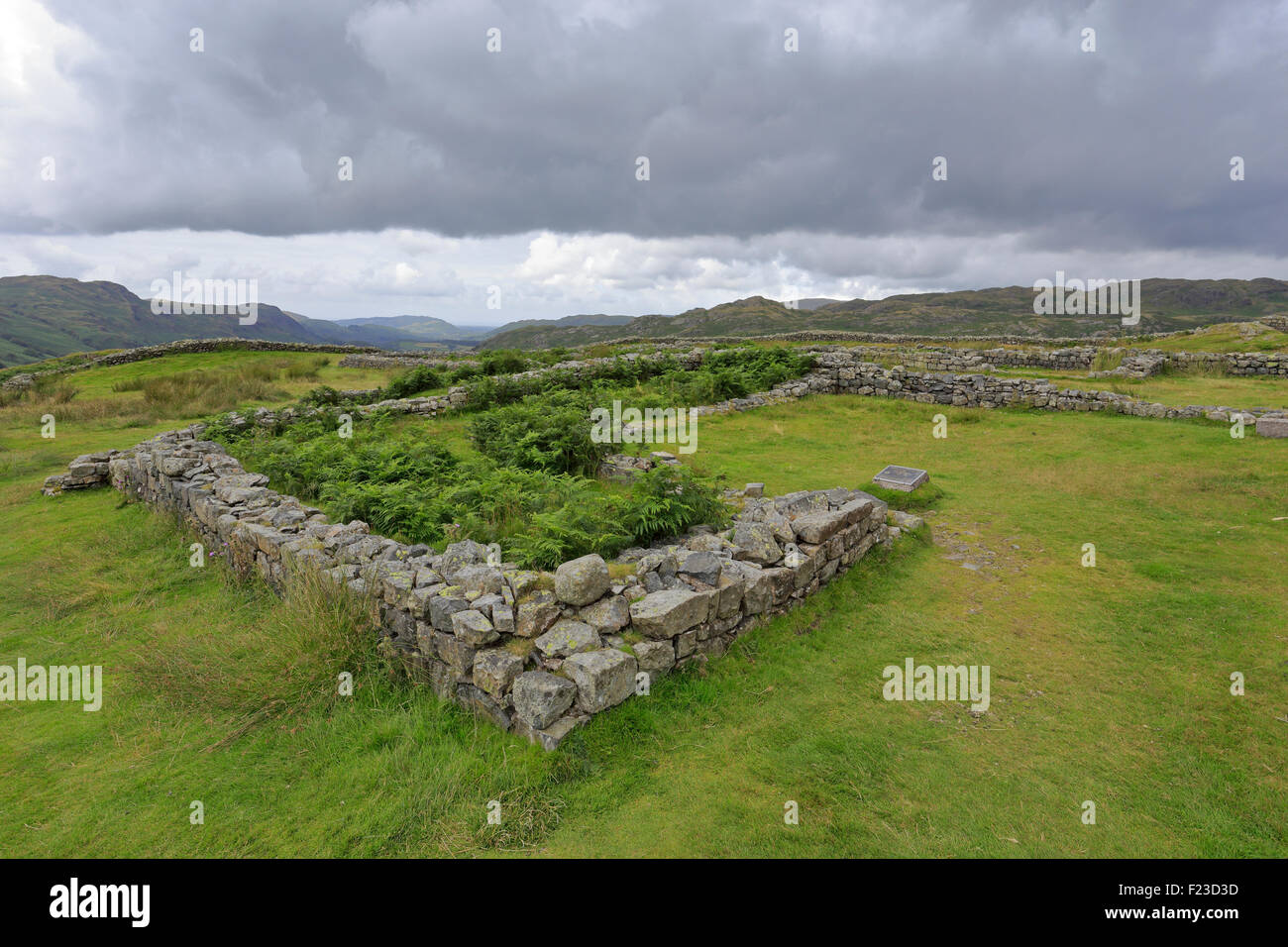 Stormy sky over the remains of Hardknott Roman Fort Mediobogdum ...