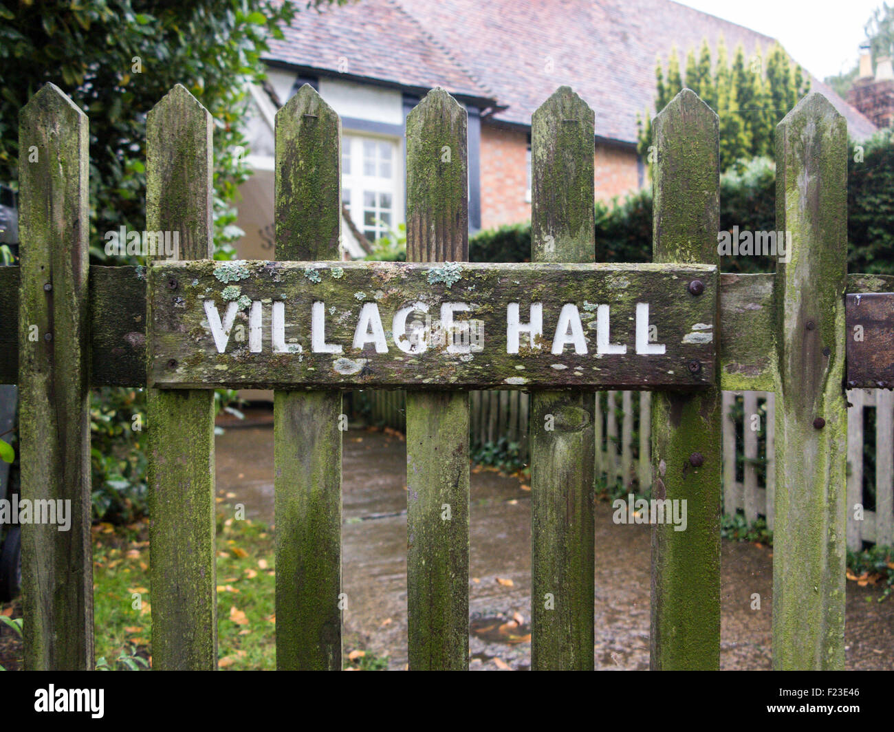 A gate for the Village Hall in a rural country village in england Stock ...