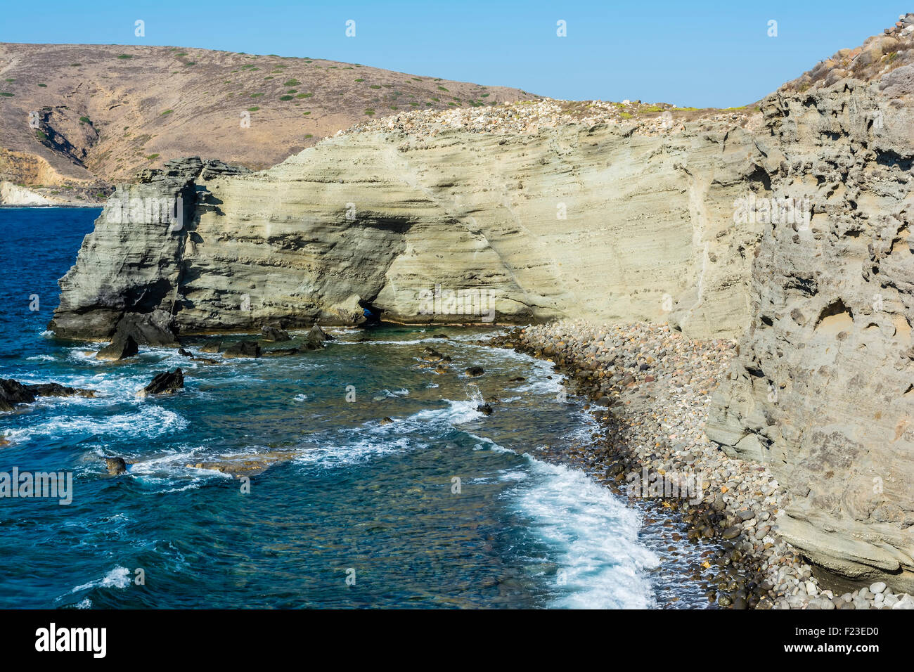 View of Milos island sea with rocks and waves Stock Photo - Alamy