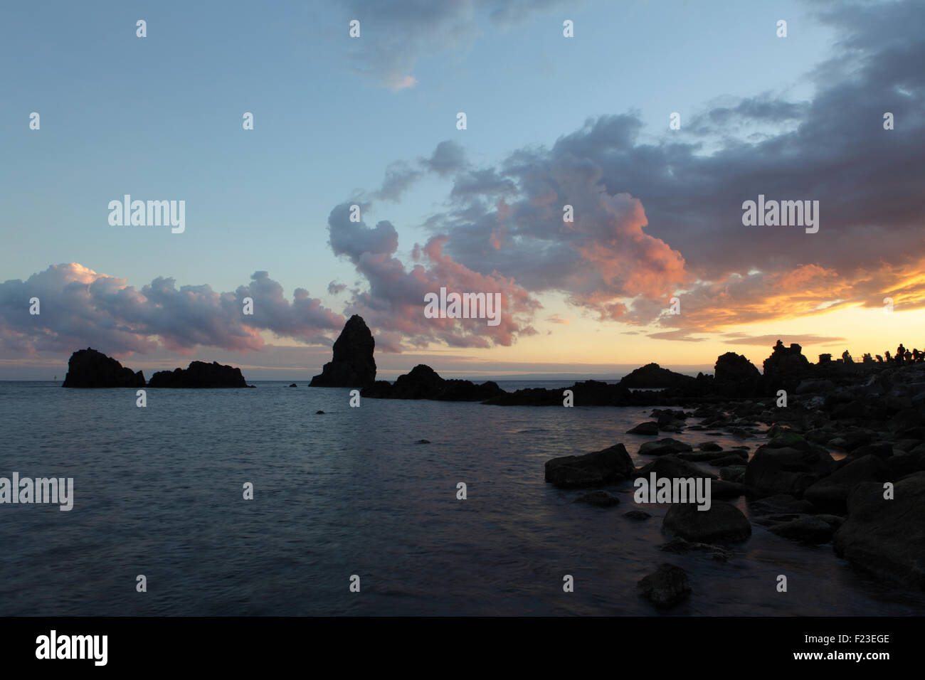 Cyclops stacks in Aci Trezza at sunrise, Sicily, Italy Stock Photo - Alamy