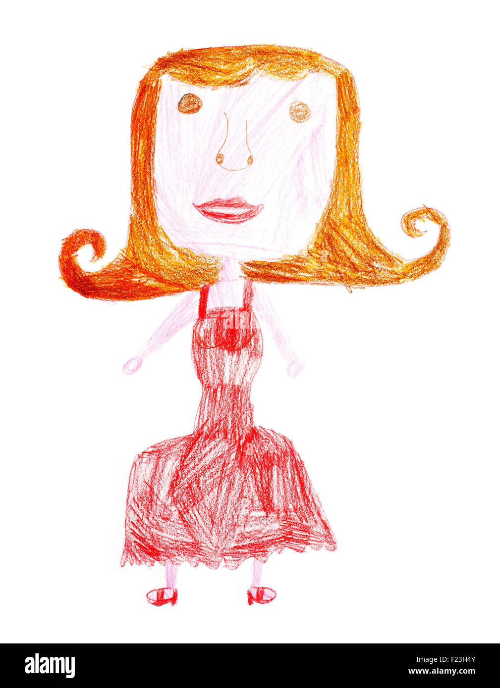 Woman in red - Child colour drawing Stock Photo - Alamy