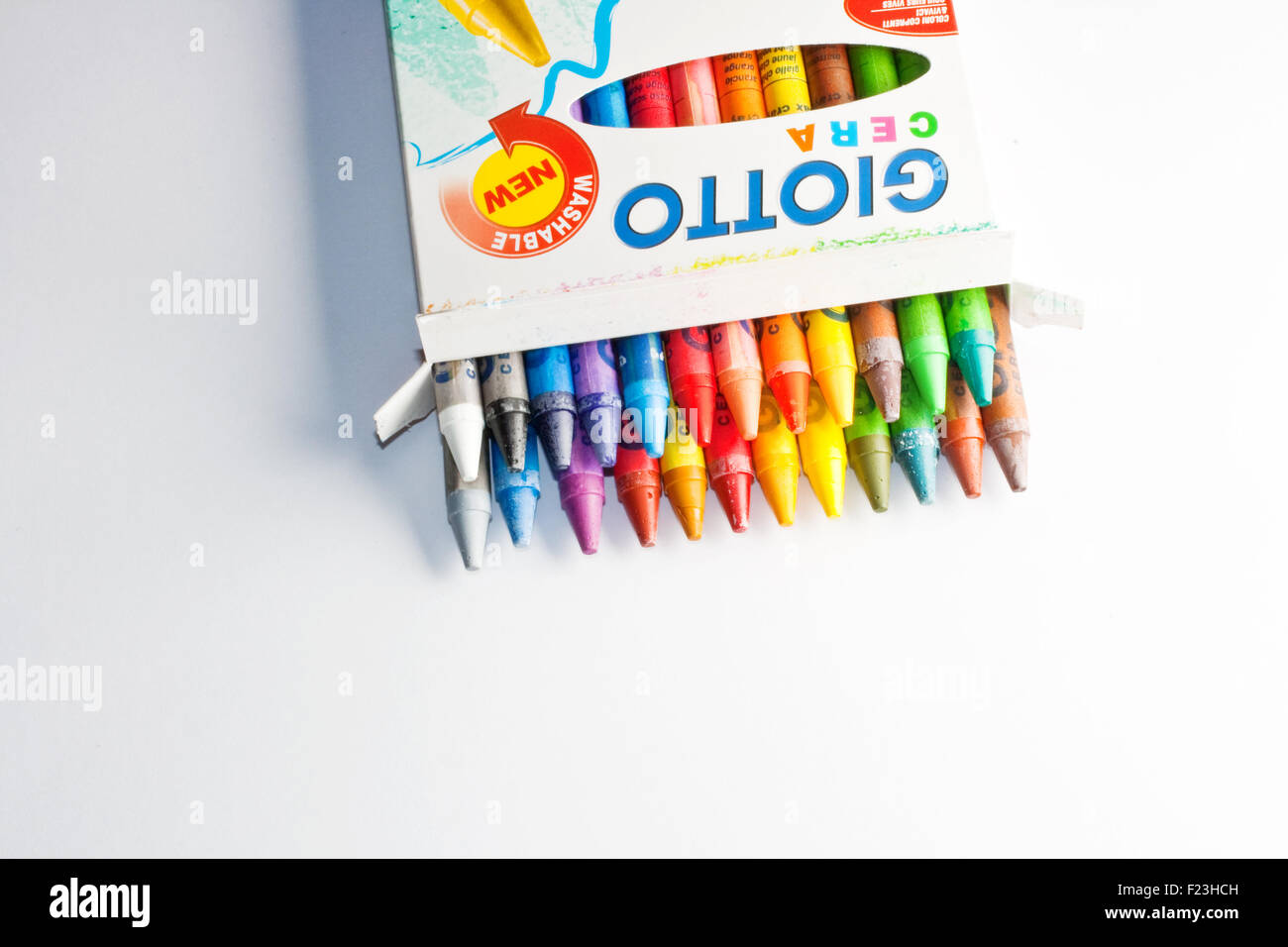 Close up of crayons inside a box, isolated on white background Stock ...