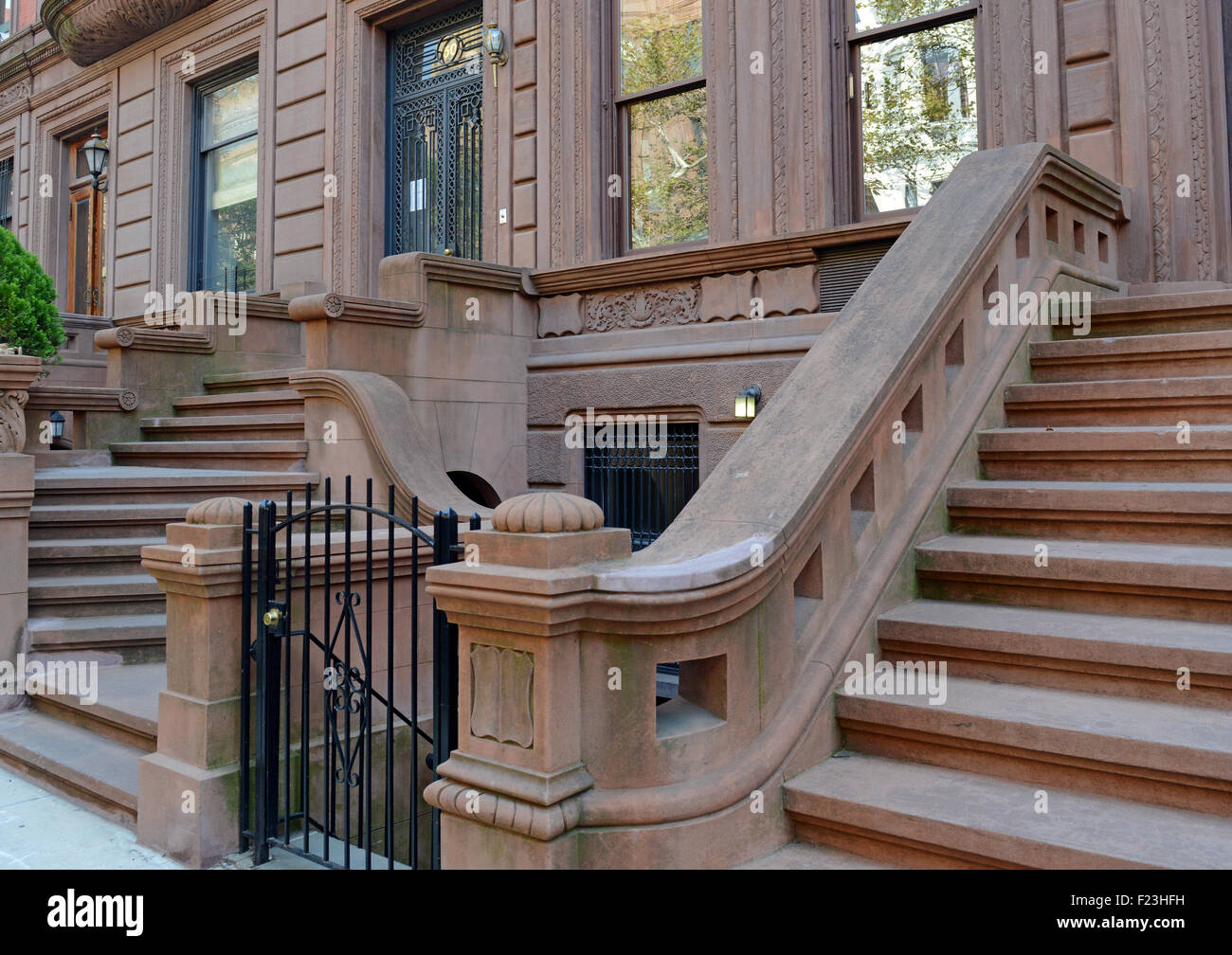 Brownstone apartment buildings, and staircase, New York Stock Photo - Alamy