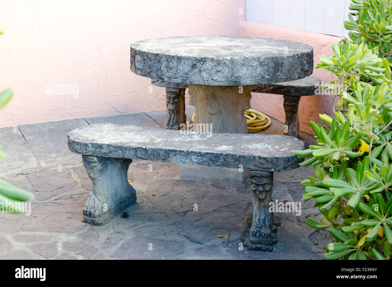Garden marble table Stock Photo - Alamy