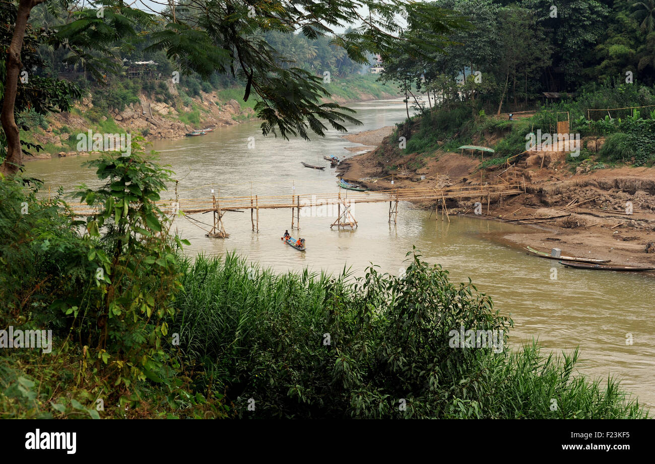 Lao bamboo river bridge hi-res stock photography and images - Alamy