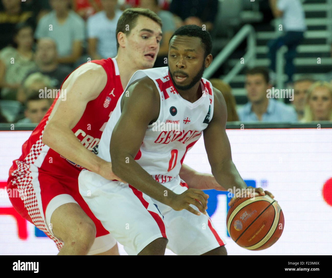 Zagreb, Croatia. 10th Sep, 2015. Jacob Pullen (R) of Georgia guards the ...