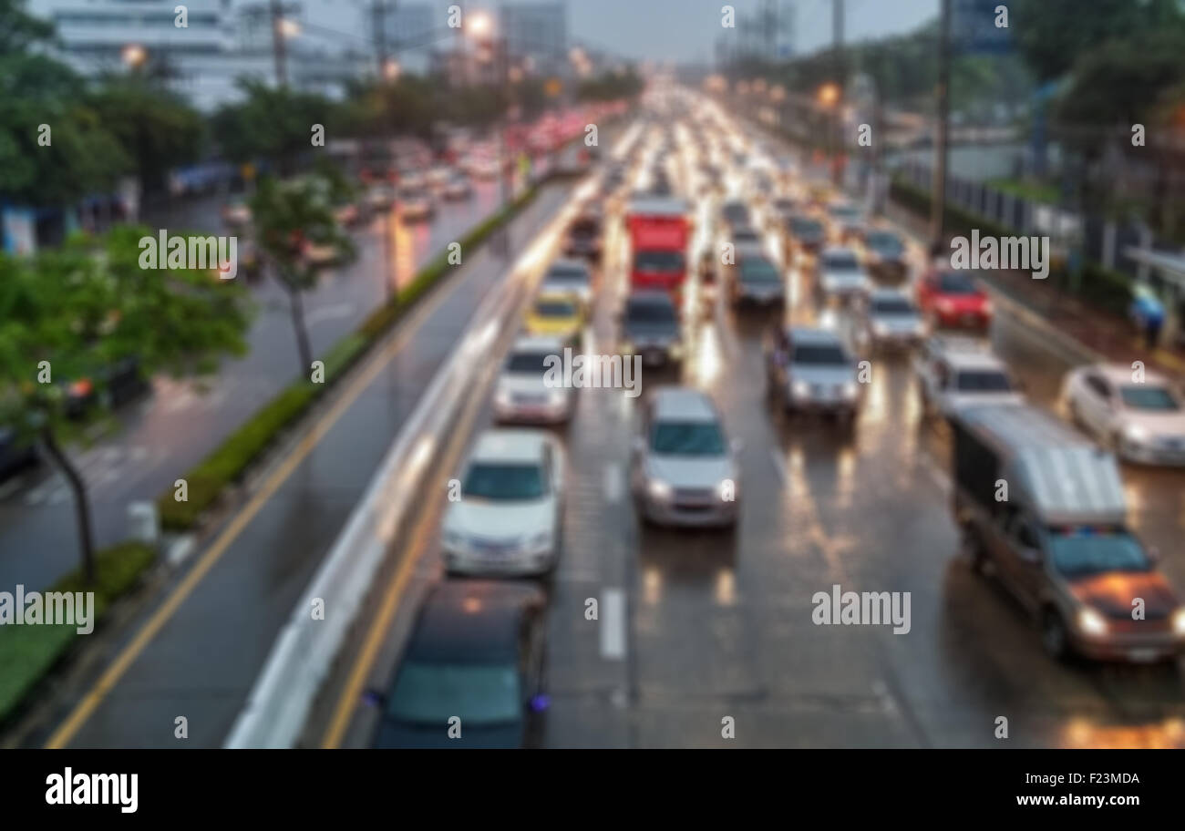 Blur focus of traffic jam with rain in Thailand Stock Photo - Alamy