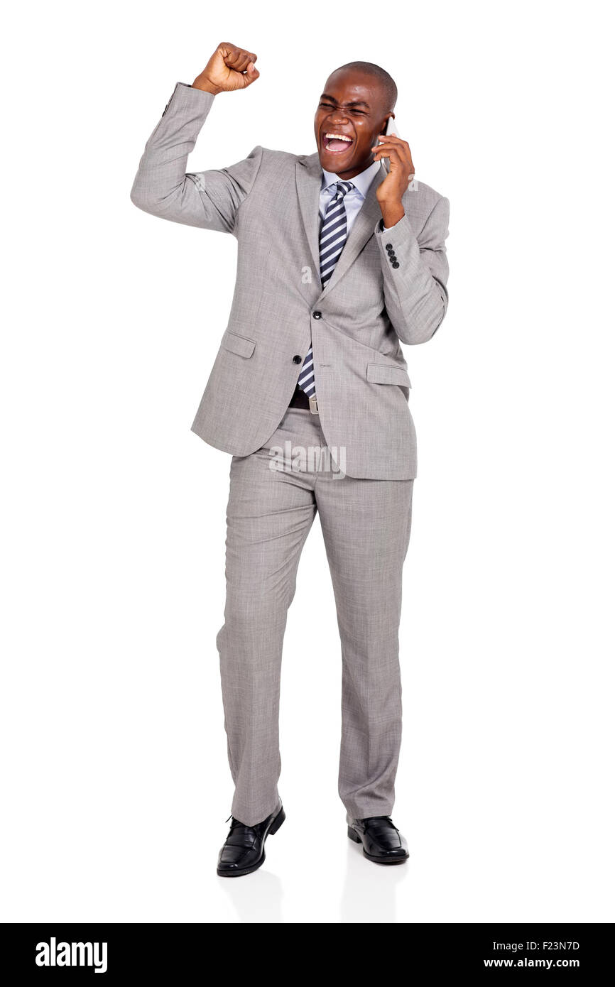 excited young African business man talking on cell phone Stock Photo ...