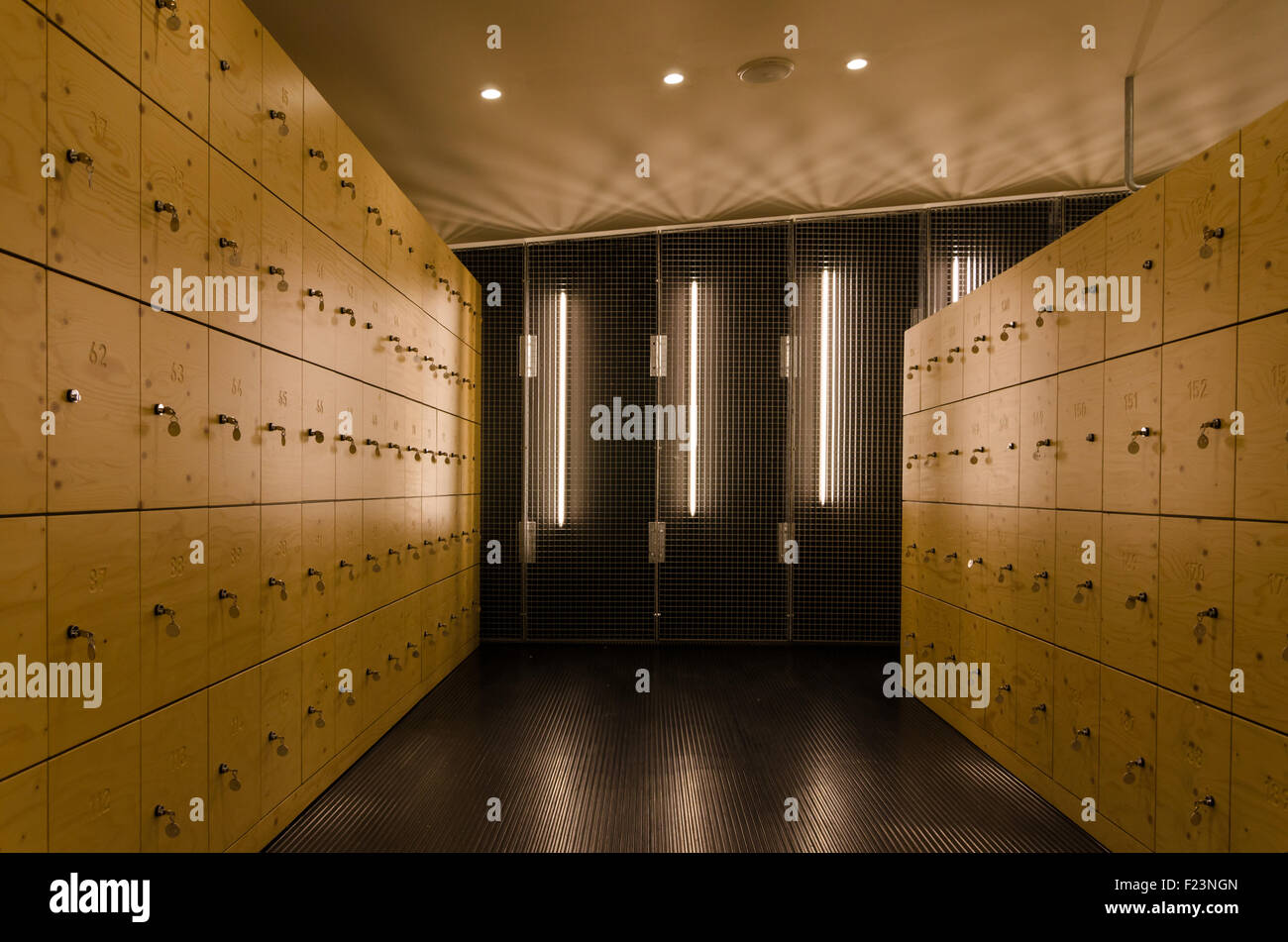 Modern Wooden locker in Museum Stock Photo - Alamy