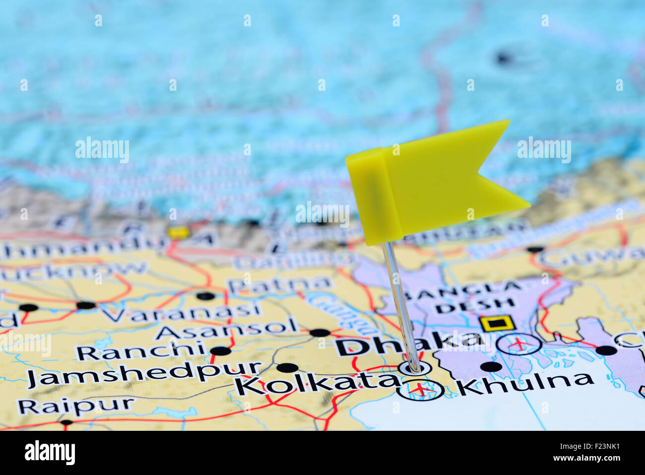 Kolkata pinned on a map of Asia Stock Photo - Alamy
