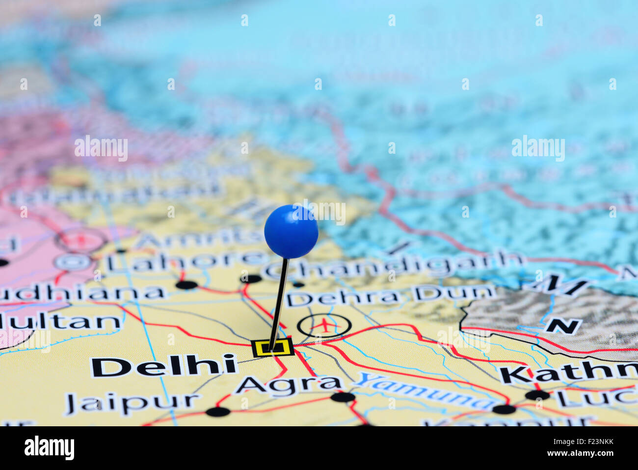 Delhi pinned on a map of Asia Stock Photo - Alamy