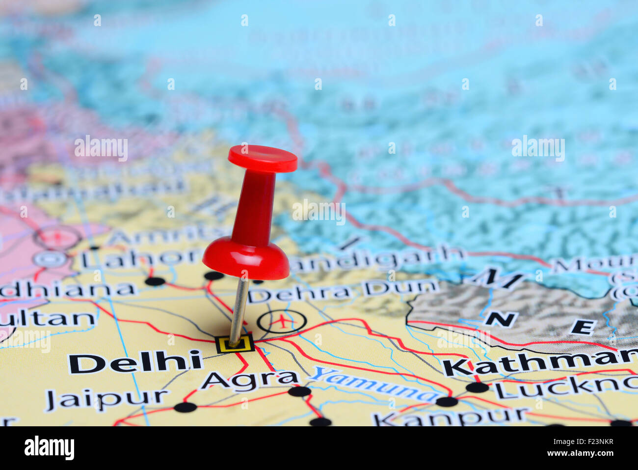 Delhi pinned on a map of Asia Stock Photo - Alamy