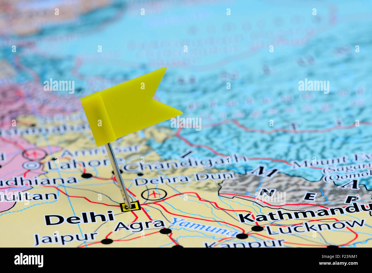 Delhi pinned on a map of Asia Stock Photo - Alamy