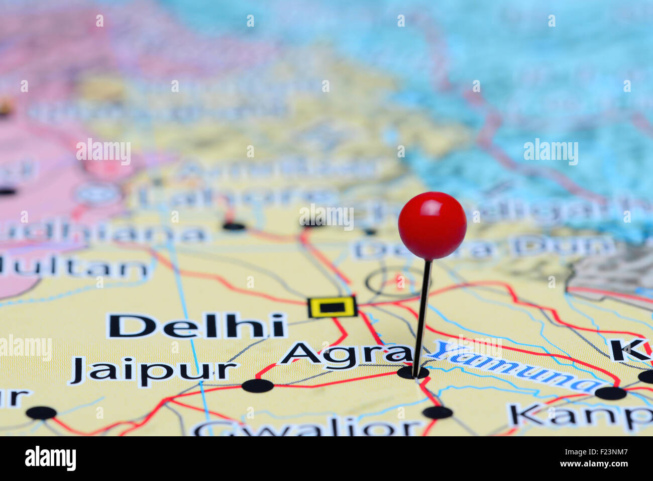 Agra pinned on a map of Asia Stock Photo - Alamy